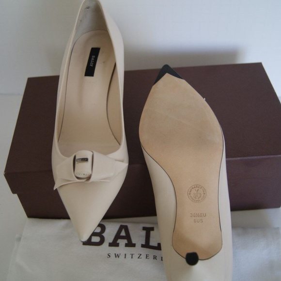 Bally | Shoes | Bally Switzerland Bessina Bow Putty Leather Heels ...